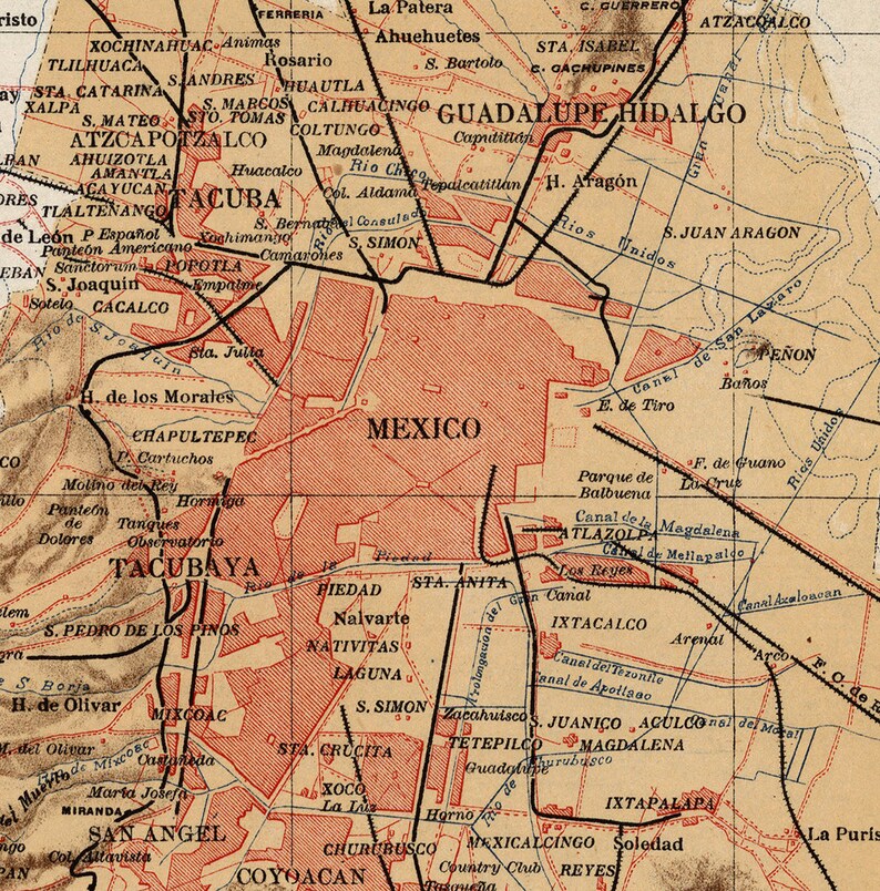 Map of Distrito Federal, Mexico, 1922. Vintage Restoration Hardware ...