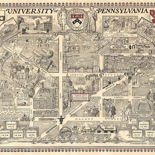 Map of University of Pennsylvania Upenn. Home Deco Style Old | Etsy