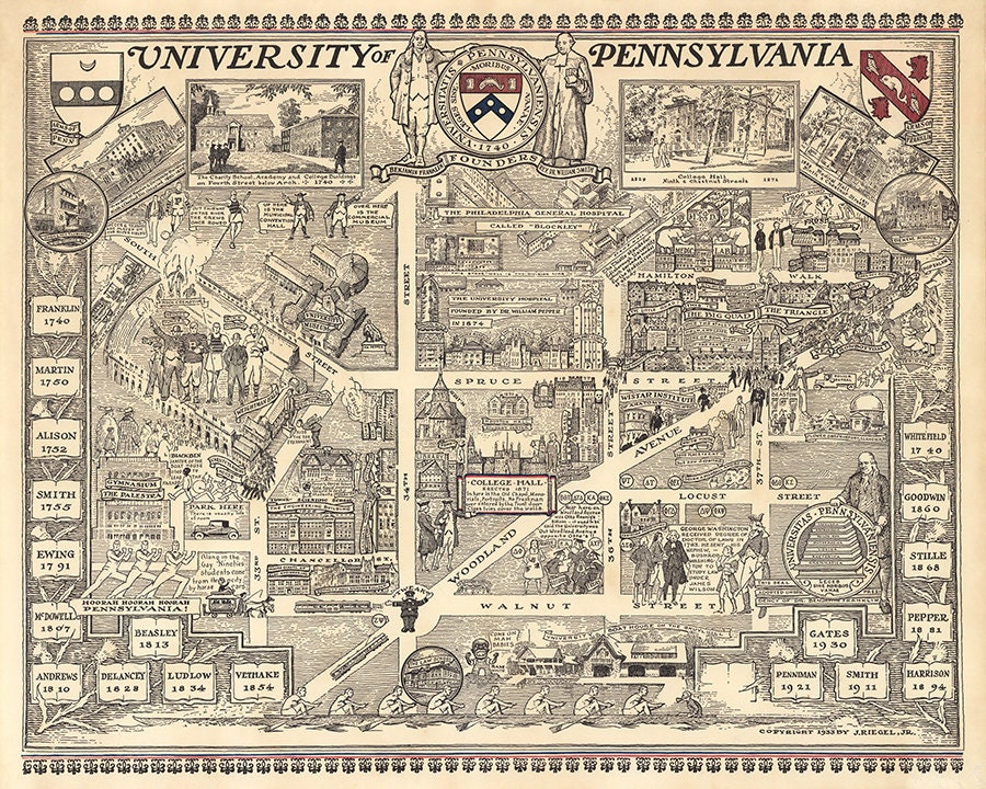 Map of University of Pennsylvania UPenn. Home Deco Style Old | Etsy