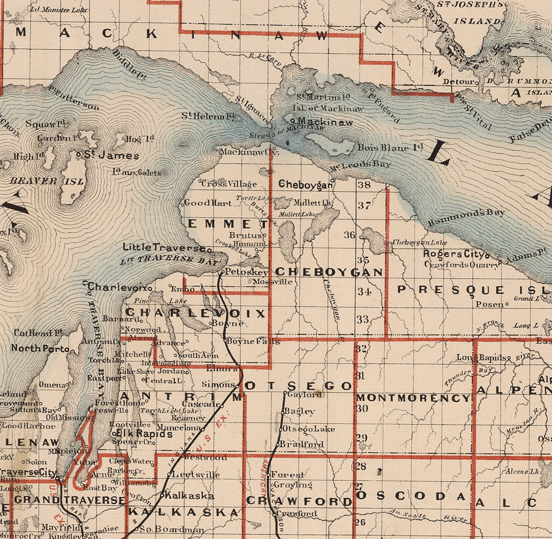 Map of the states of Michigan and with Lake Michigan. 1878 | Etsy