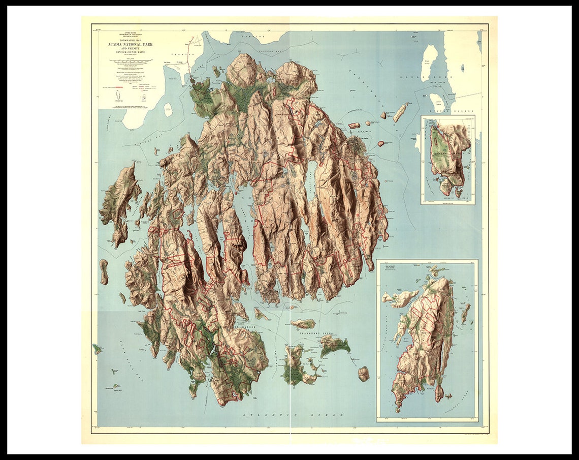 Topographic Map Acadia National Park and Vicinity Hancock - Etsy
