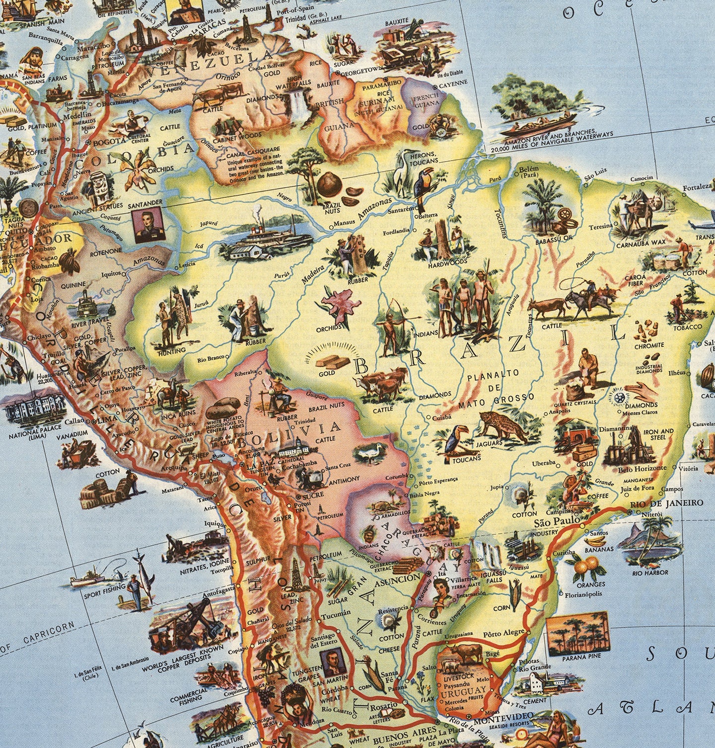 Pictorial Map of the Pan American Highway. Vintage home Décor | Etsy