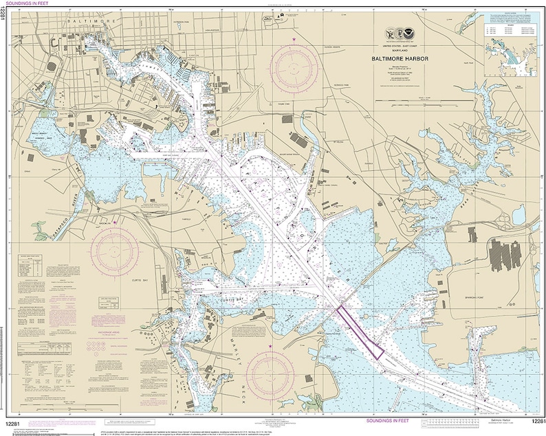 Nautical Charts of Baltimore Harbor Maryland 12281 Patapsco - Etsy