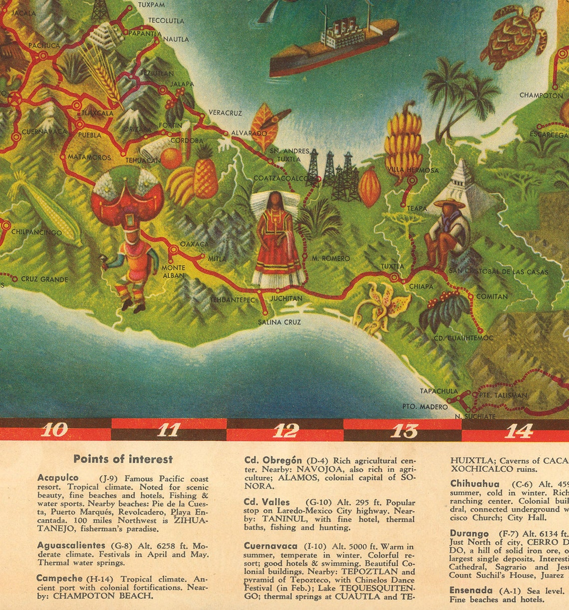 Carreteras De Mexico Highway Map. Vintage Revised Home Décor - Etsy