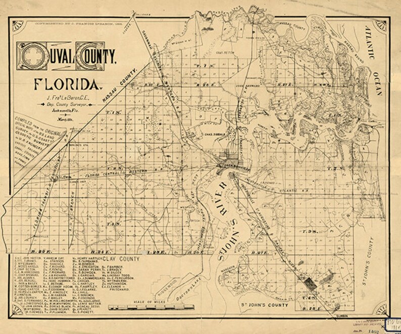 Map of Duval County Florida 1885. Restoration Hardware Home | Etsy