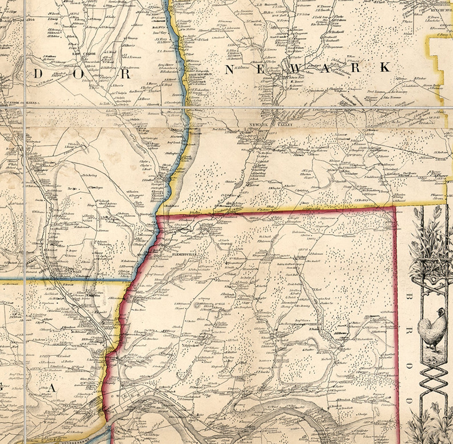 Map of Tioga County New York NY 1855 Restoration Hardware - Etsy