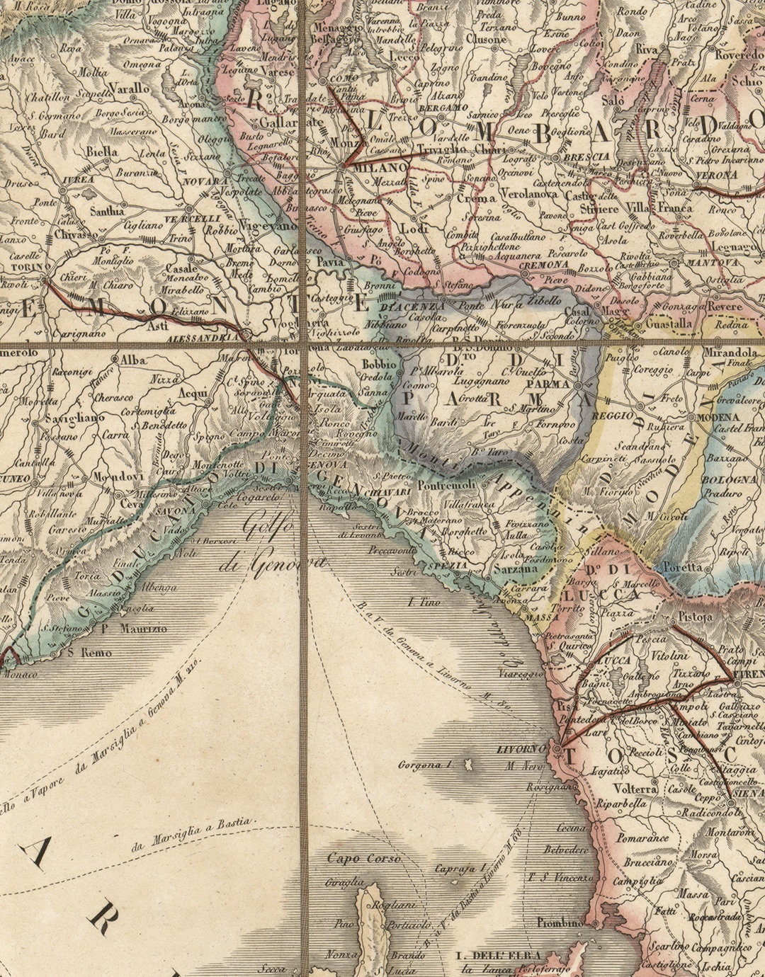 Map of Italy 1851. Vintage Restoration Hardware Home Deco | Etsy