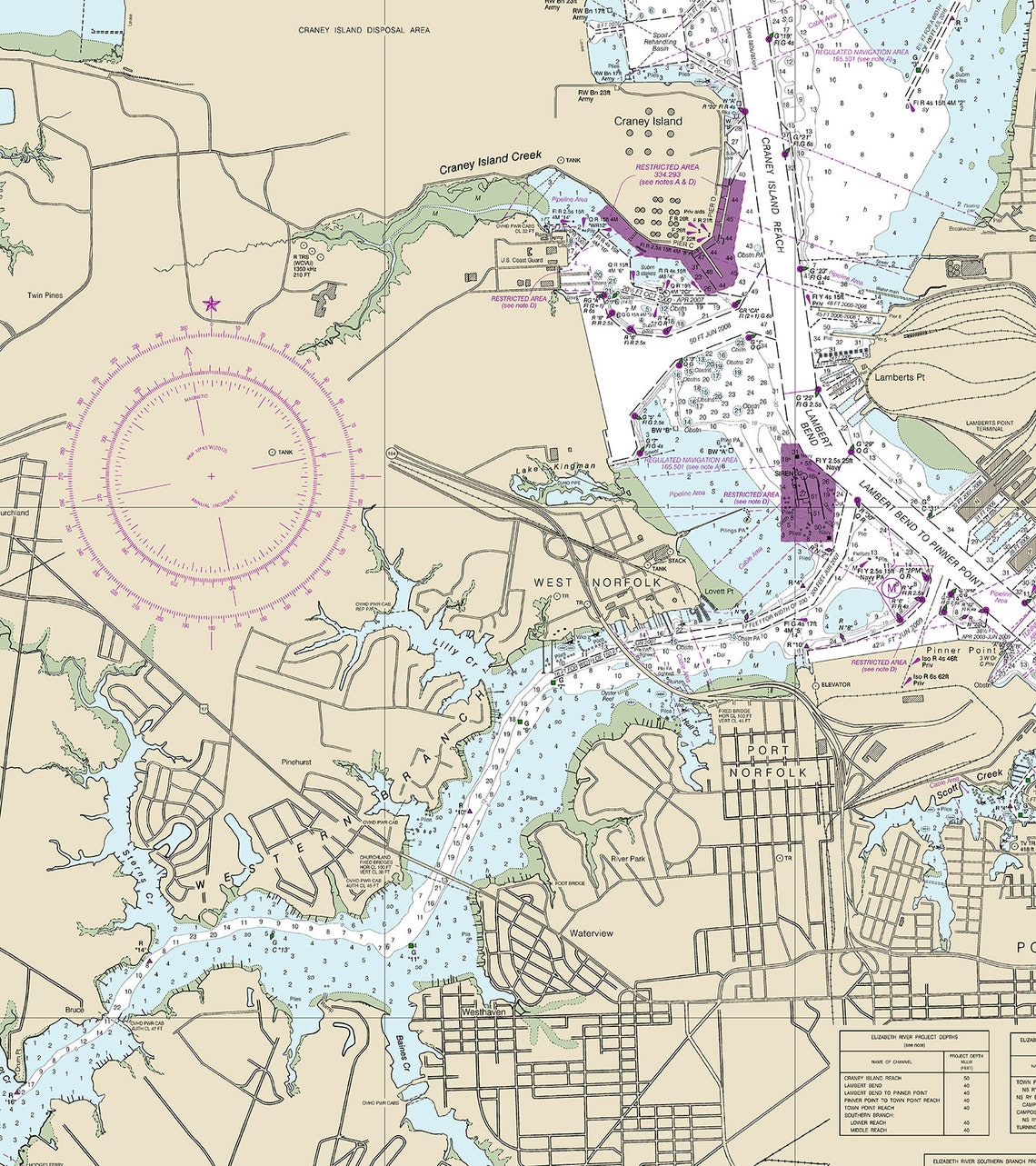 Nautical Charts of Norfolk Harbor and Elizabeth River - Etsy