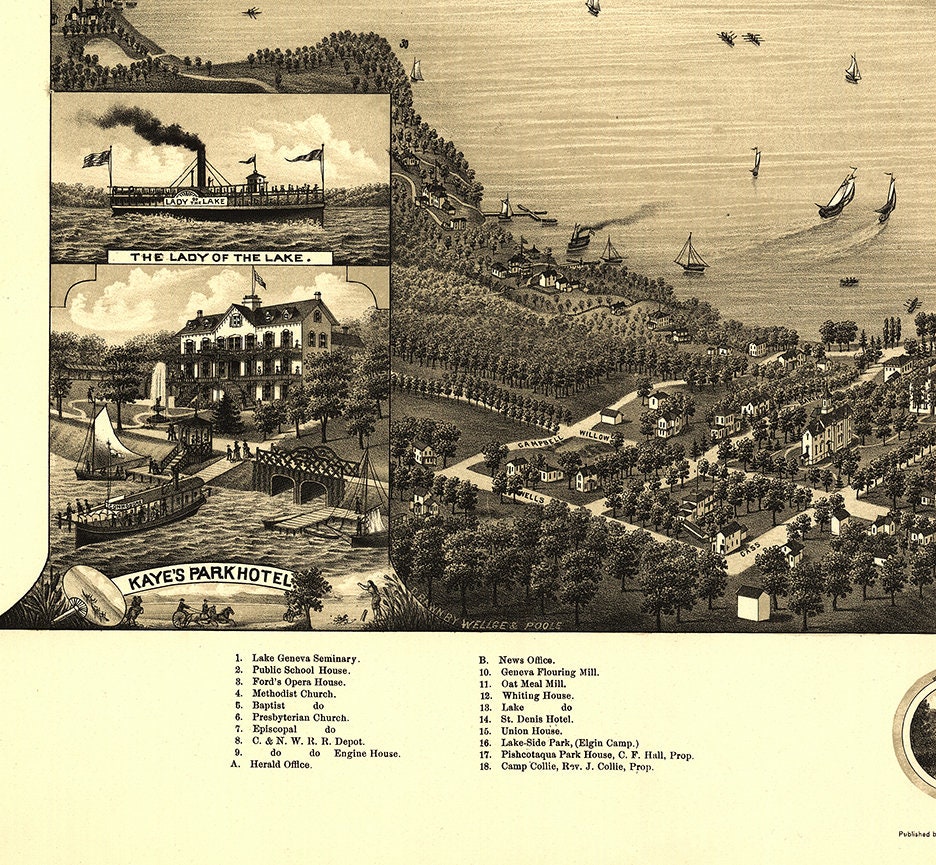Map of Lake Geneva, Walworth Co., Wisconsin 1882, WI. Vintage ...