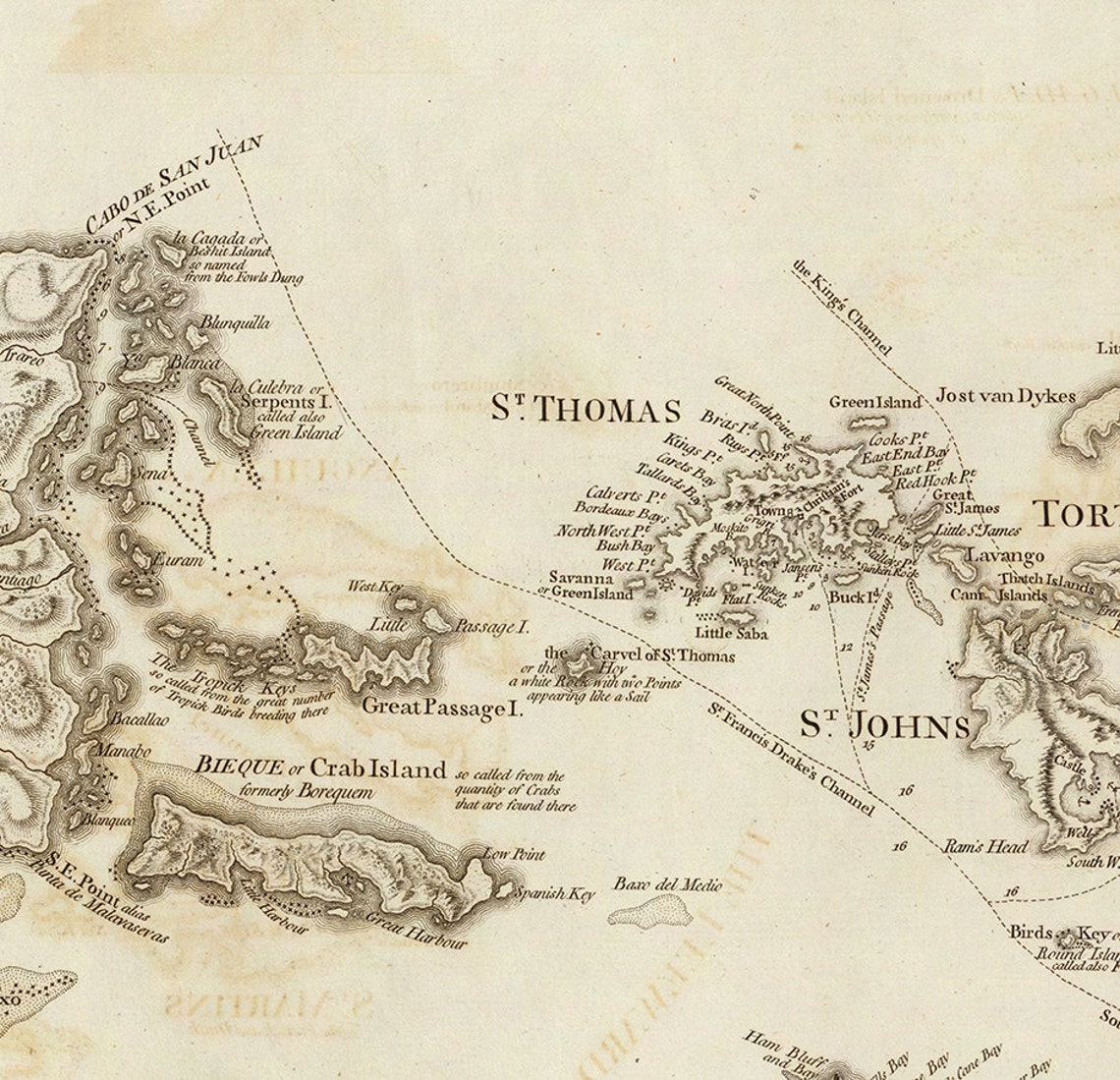 Map of the Virgin Island, 1775. Vintage Reprint Map. 1892. Vintage ...
