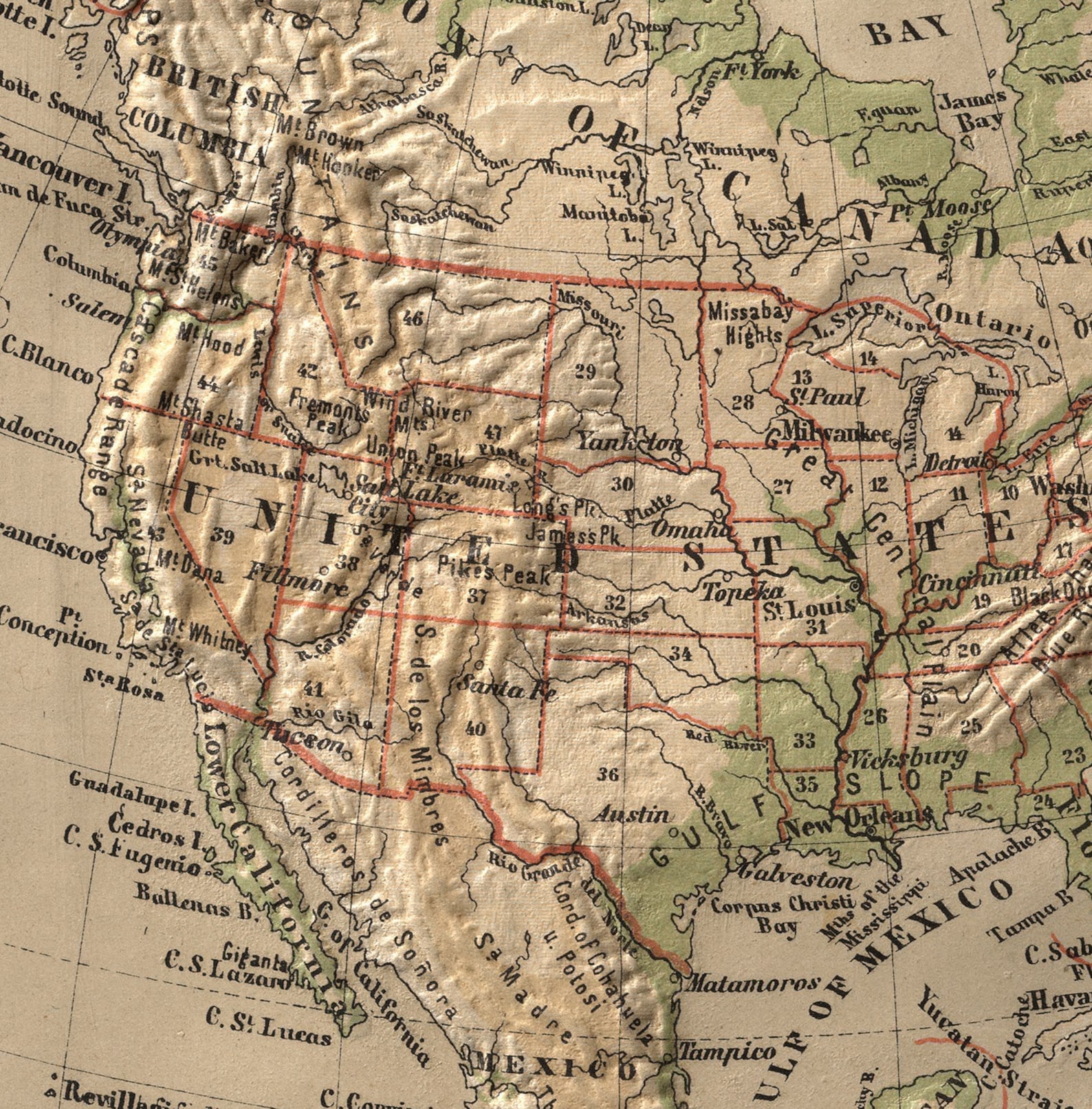 Map of the North America in 1880. Home Deco Style Old Wall | Etsy