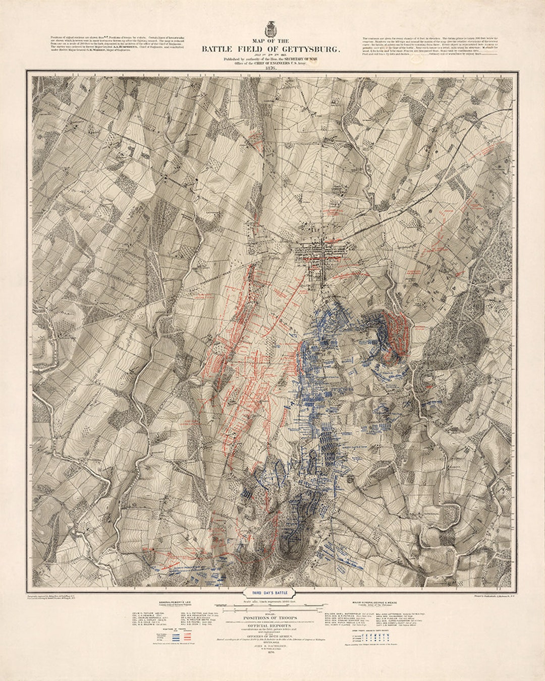 Map of Third Day's Battle. Gettysburg, July 3rd, 1863. 1876. Vintage ...