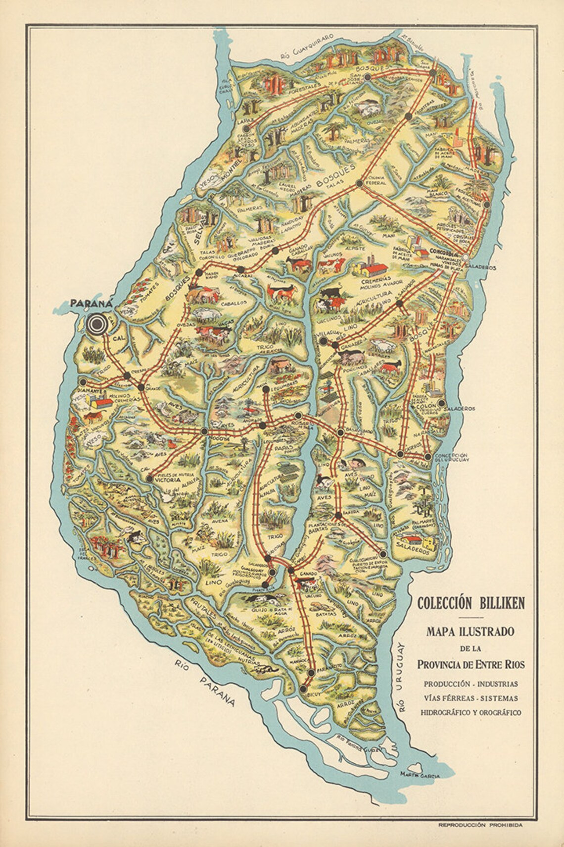 Pictorial Map of Entre Rios. Argentina. Vintage Home Deco | Etsy