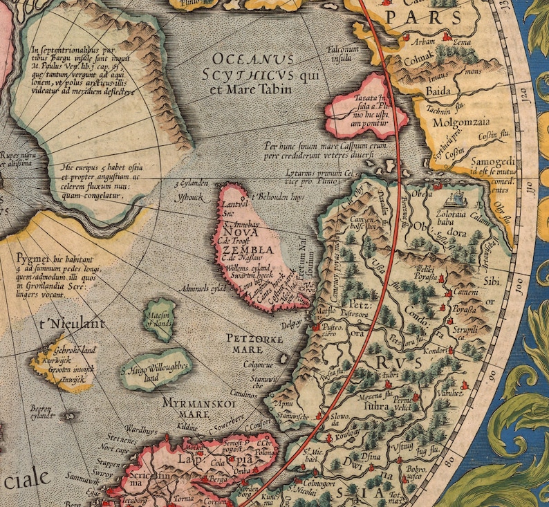 Map of 1595 Flat Earth Map Septentrionalium Terrarum North - Etsy