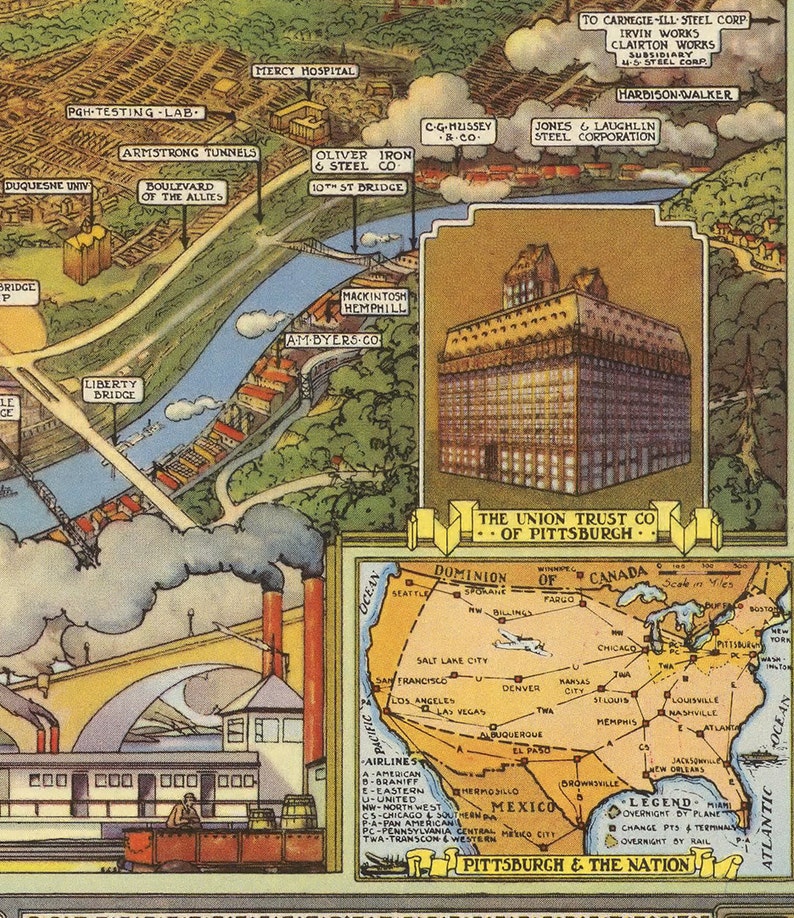 Vintage Pittsburgh, Pennsylvania 1939 Print. Restoration Hardware Home ...