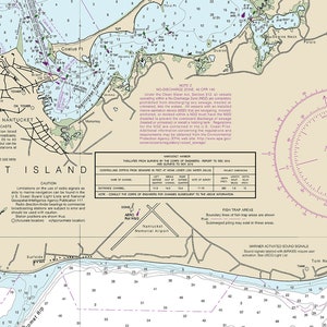 Nautical Chart of Nantucket Island, Massachusetts Ma. Vintage Home Deco ...