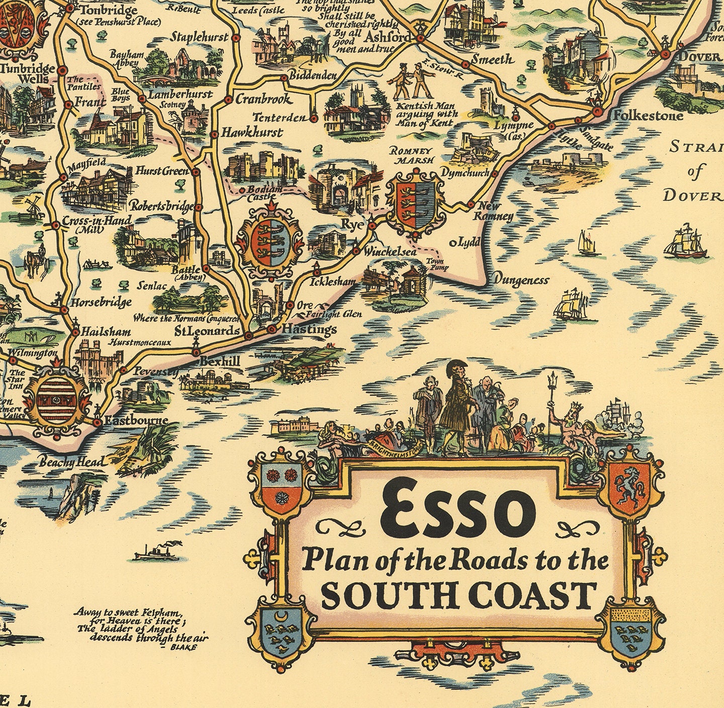 Historic Pictorial Map : Esso Plan of the Roads to the South | Etsy