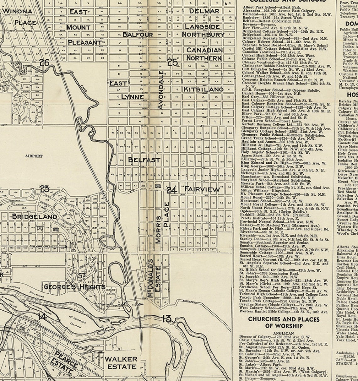 Map of Calgary Alberta Canada in 1946. Restoration Hardware | Etsy
