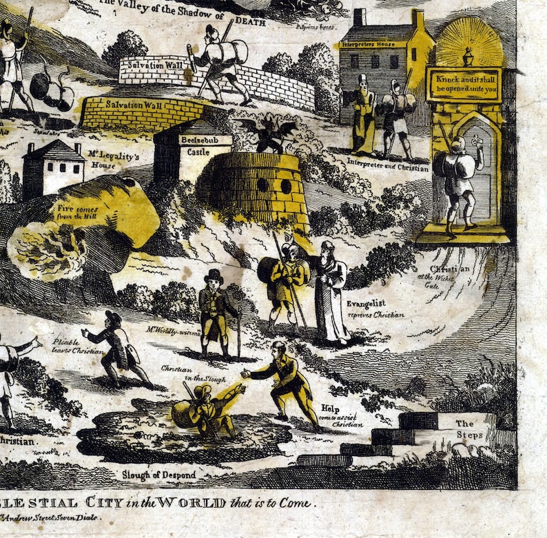 Illustration Map of the Pilgrim's Progress 1813 Print Poster. Vintage ...