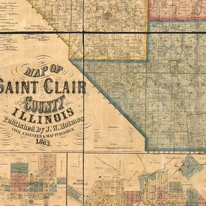 Map of Saint Clair County County, Illinois 1863. Vintage Restoration ...