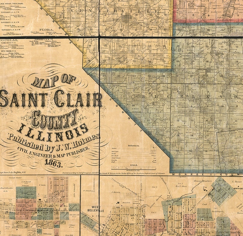 Map of Saint Clair County County Illinois 1863. Vintage | Etsy
