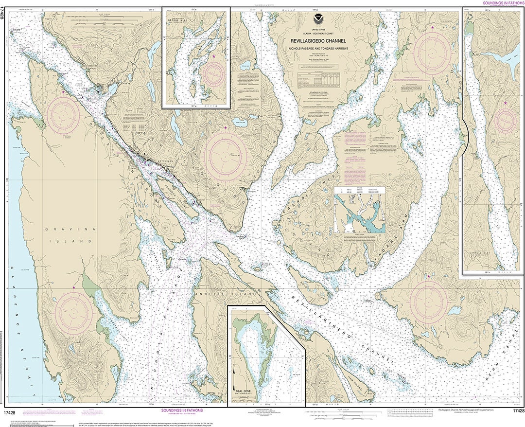NOAA Nautical Charts of Revillagigedo Channel, Nichols Passage, and ...