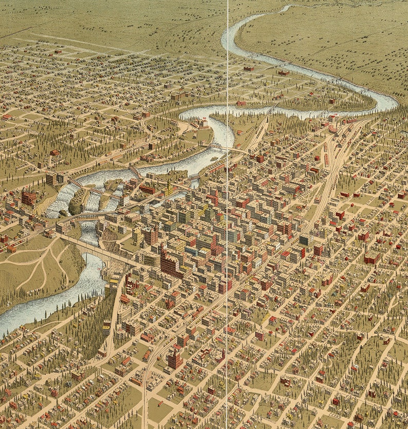 Map of Spokane Washington W.A 1905. Vintage Restoration - Etsy