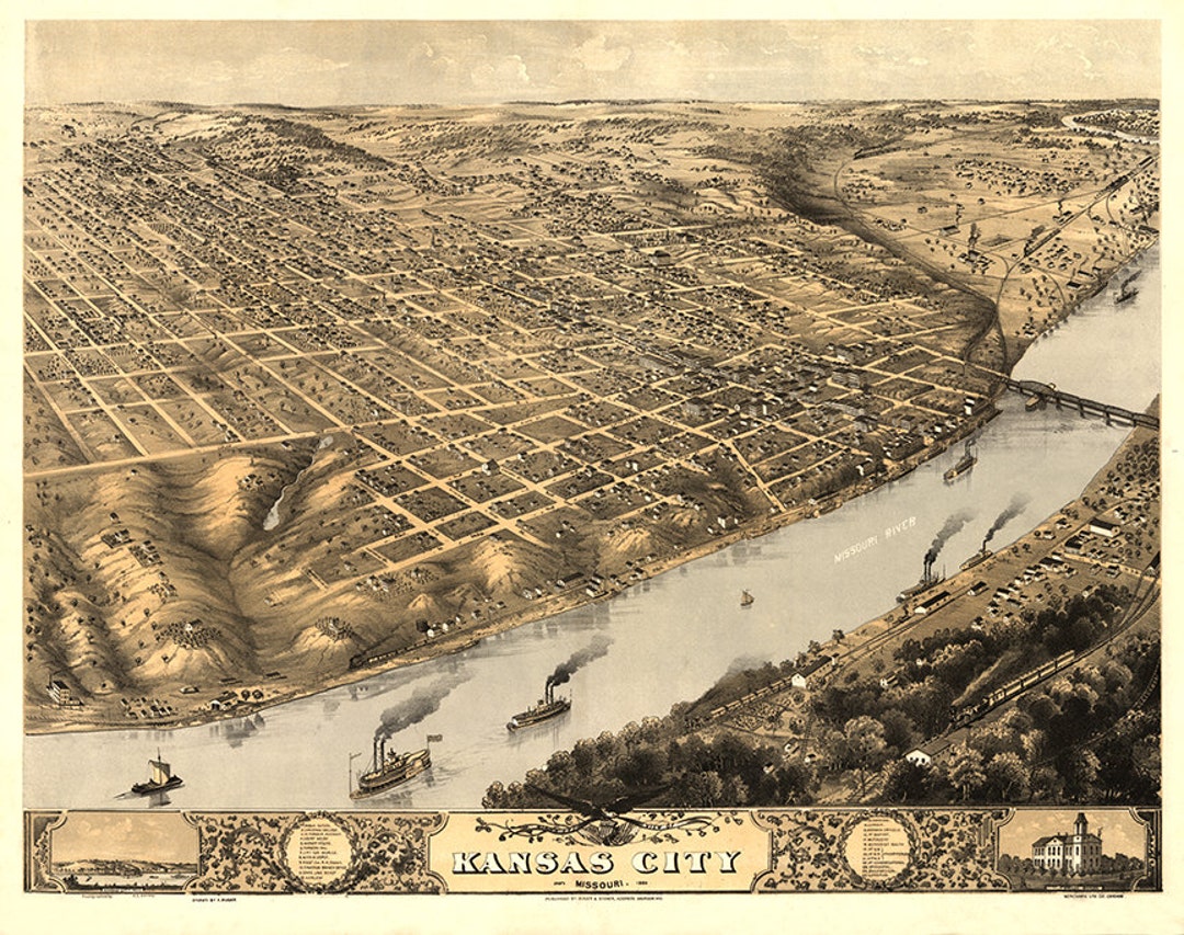 Kansas City, Missouri. Jan'y. 1869 Map. Ruger & Stoner. Vintage ...