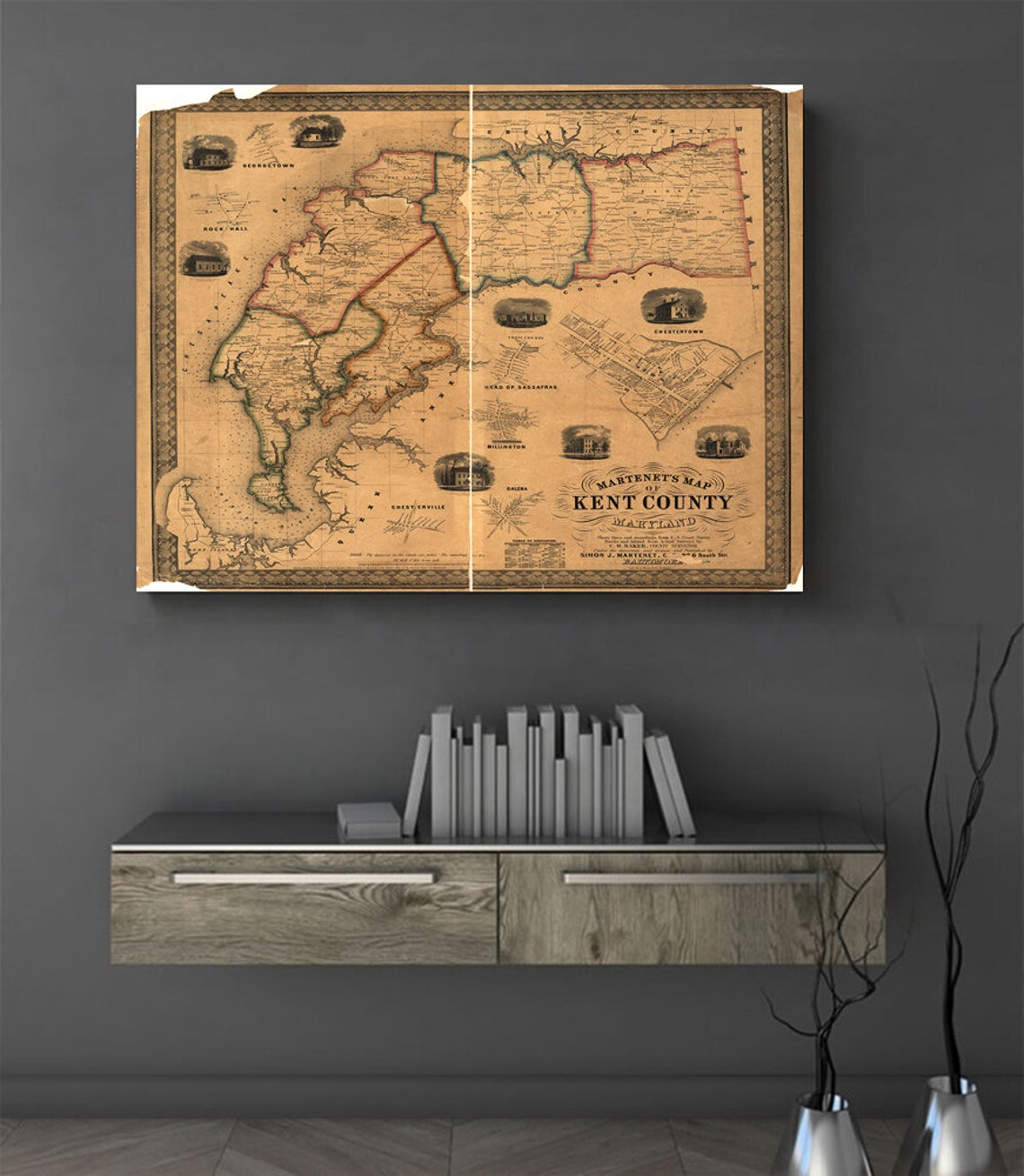 Map of Kent County Maryland. 1860. Vintage home Deco Style | Etsy