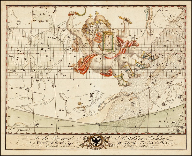 Chart of Gemini. Zodiac Star Constellation Sign. Home Deco - Etsy