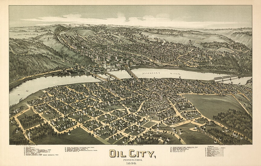 Oil City, Pennsylvania (PA) 1896 Aerial Views Historical Vintage ...