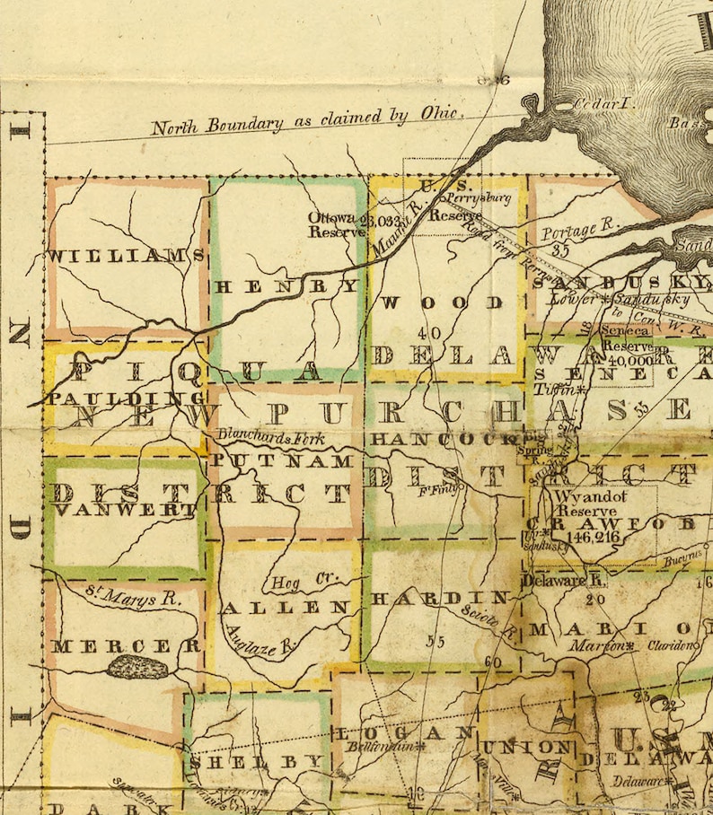 Map of Ohio OH 1825. Vintage Home Deco Style Old Wall Reproduction Map ...