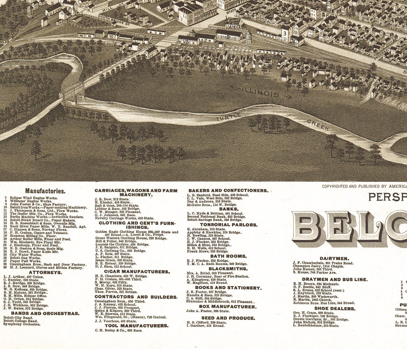 Map of Beloit, Rock Co., Wisconsin, WI 1890. Home Deco Style Old Wall ...