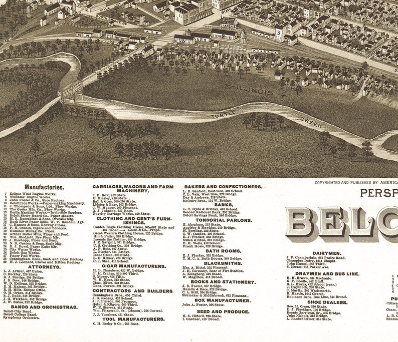 Map of Beloit, Rock Co., Wisconsin, WI 1890. Home Deco Style Old Wall ...