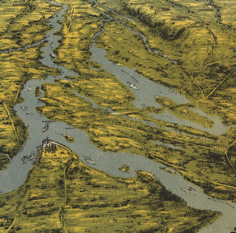 Map of Kentucky and Tennessee showing Cairo and part of the | Etsy