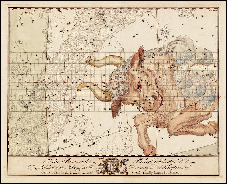 Chart of Taurus. Zodiac Star Constellation Sign. Home Deco Style Old ...