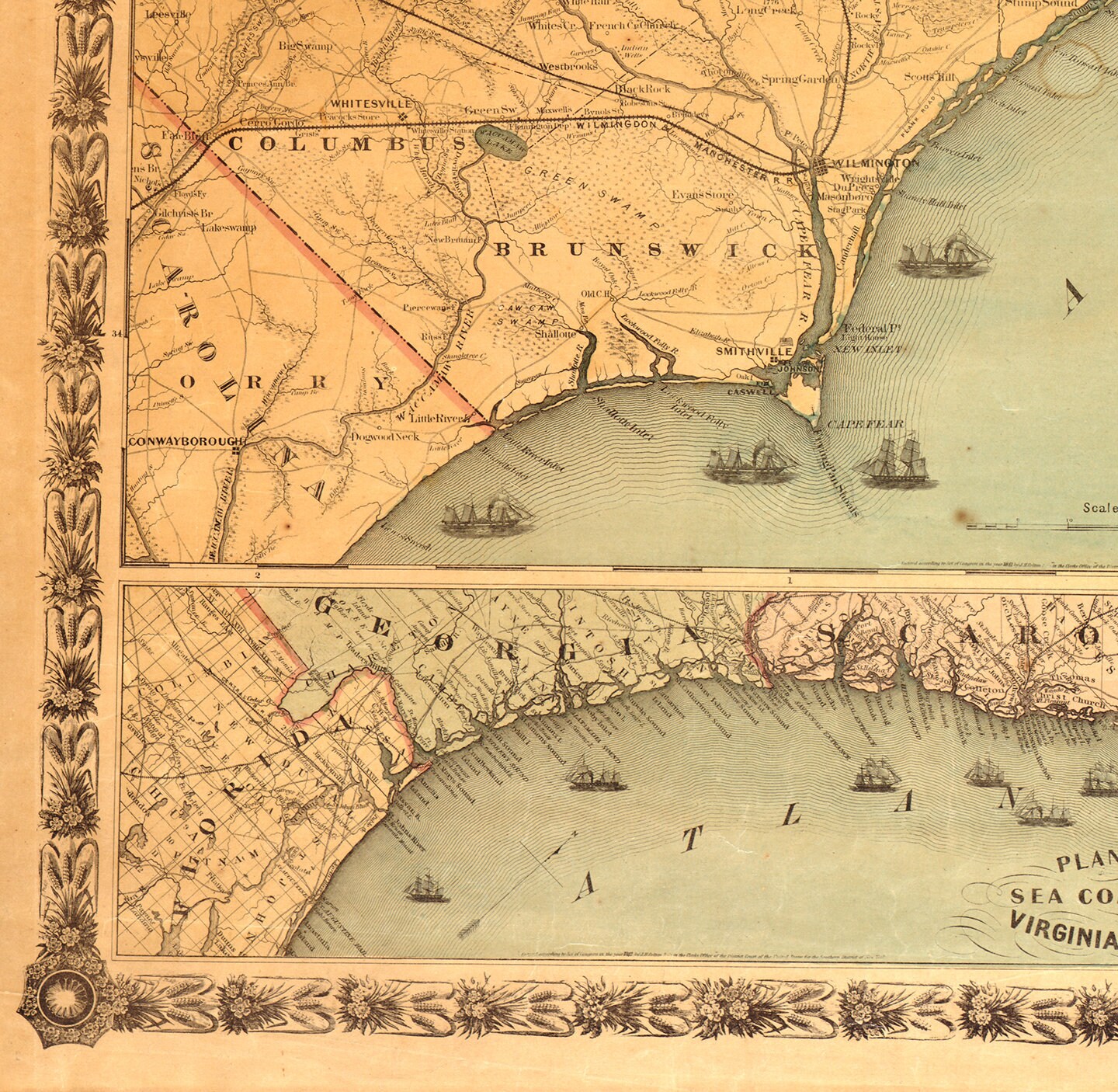 Map of Eastern North Carolina With Part of Virginia and South Carolina ...