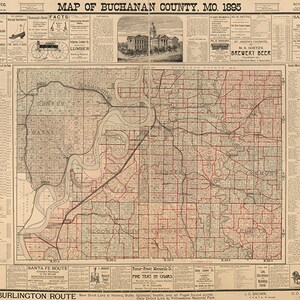 Map of Buchanan County, Missouri, MO, 1895. Restoration Hardware Home ...