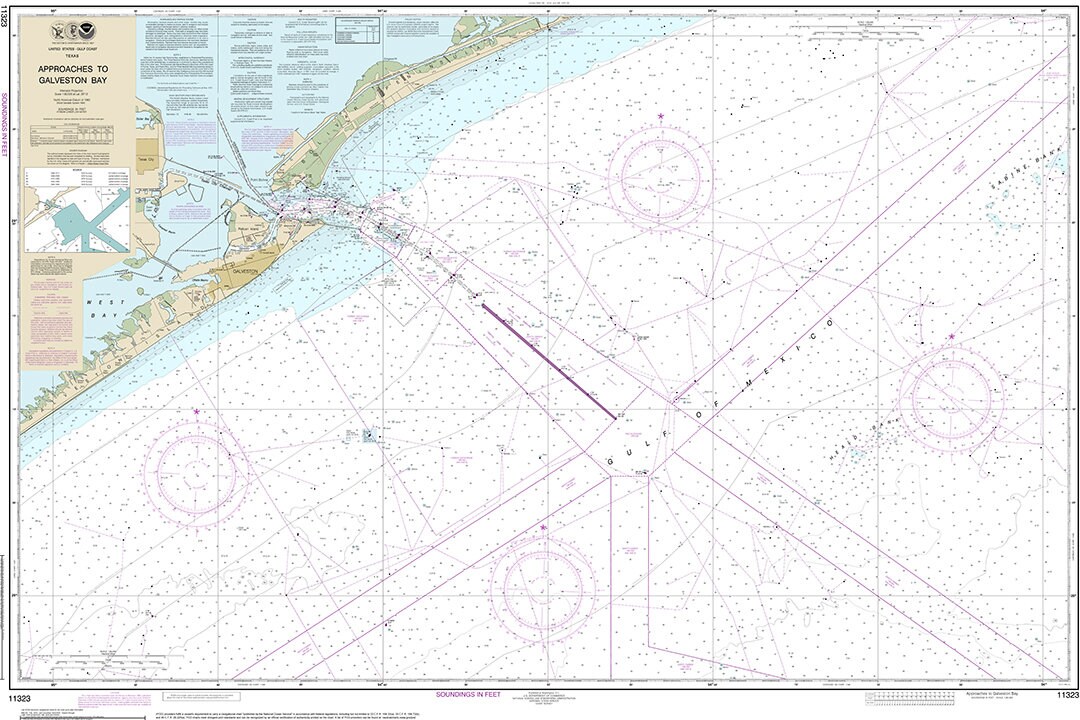 Nautical Charts of Approaches to Galveston Bay, Texas. NOAA 11323 ...