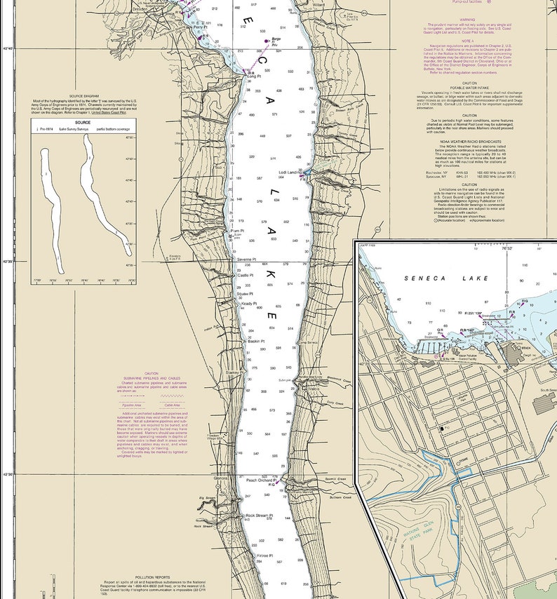 Cayuga and Seneca Lakes Nautical Chart 14791 Reproduction • Vintage ...