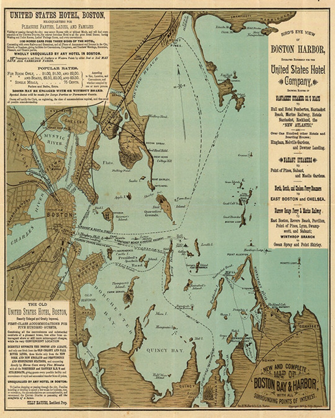 Map of Boston Harbor 1884. Restoration Hardware Home Deco Style Old ...