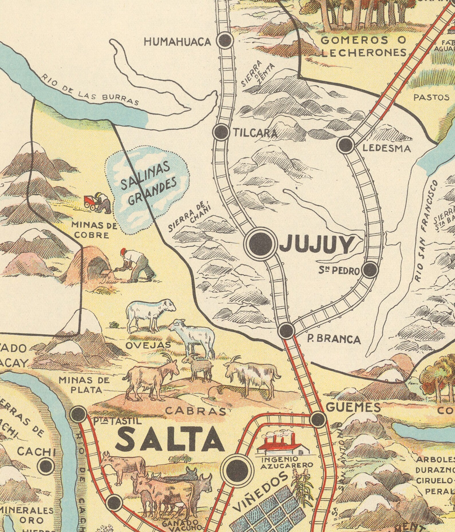 Pictorial Map of Salta. Argentina. Vintage Home Deco Style Old Wall ...