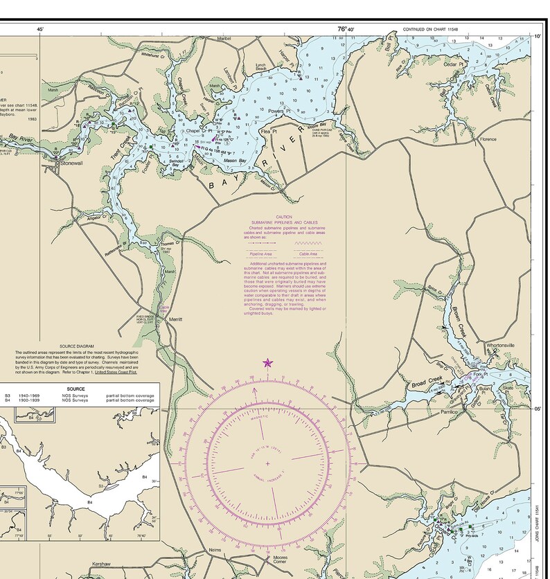 Nautical Charts of Neuse River and Upper Bay River North - Etsy
