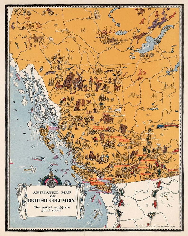 Carte de la Colombie-Britannique Canada 1929. matériel de - Etsy France