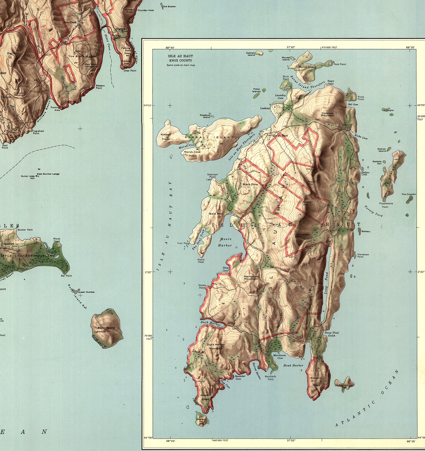 Topographic Map Acadia National Park and Vicinity Hancock | Etsy