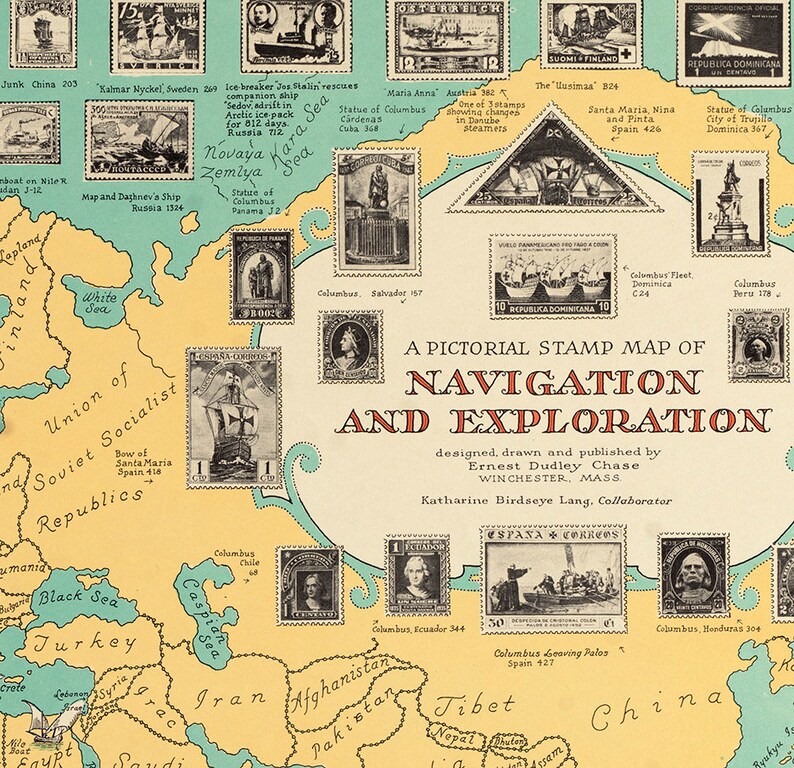 Pictorial Stamp Map of Navigation and Exploration. Vintage - Etsy