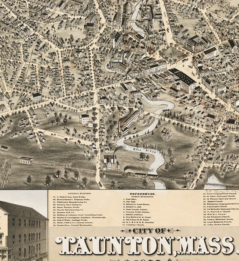 Map of Taunton, Bristol County, Massachusetts (MA.) 1875. Restoration ...
