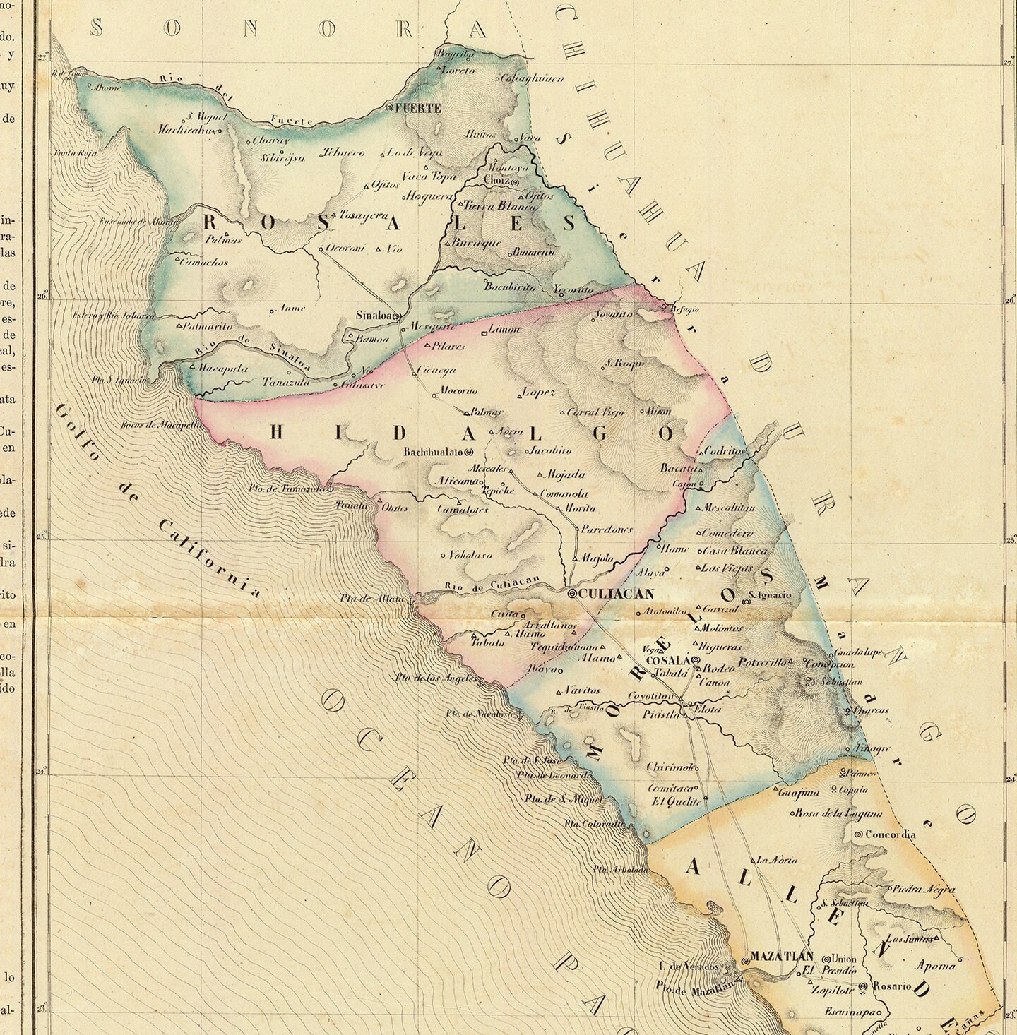 Map of Sinaloa Mexico 1858. Vintage Restoration Hardware Home | Etsy