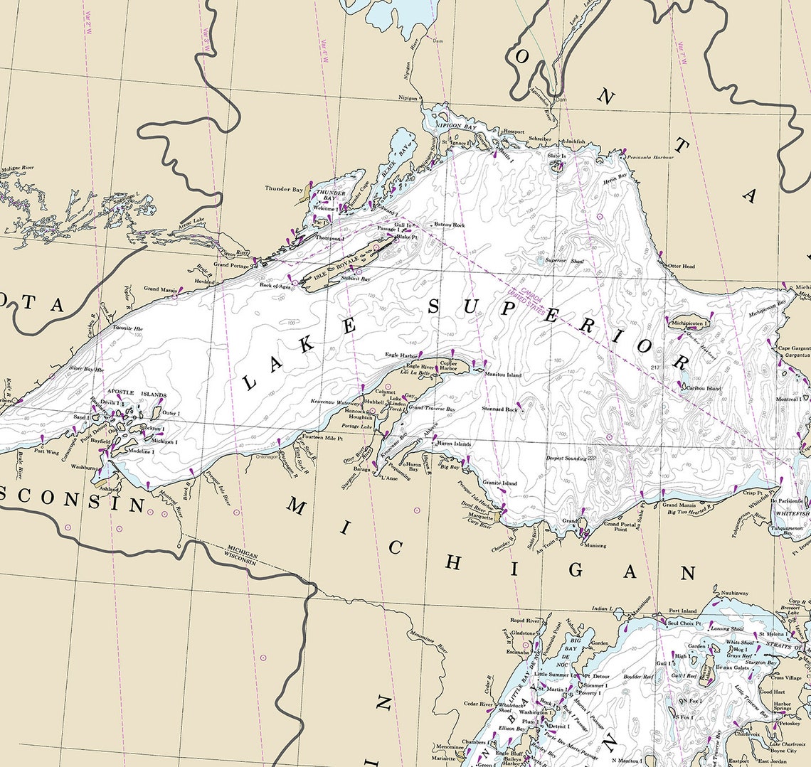 Nautical Charts of Great Lakes Lake Champlain to Lake of the | Etsy