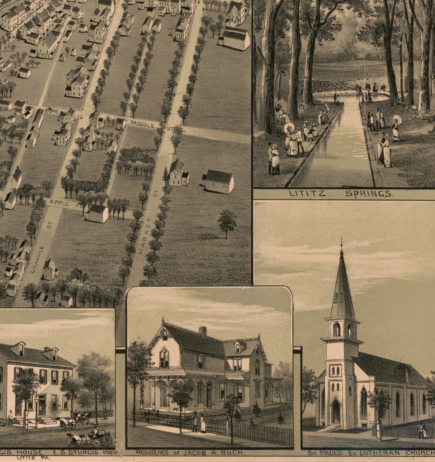 Map of Lititz and Warwick, Lancaster Co., Pennsylvania, PA 1887 ...